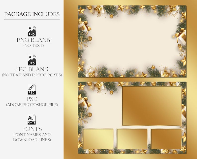 Christmas Photo Booth Template 4x6 | New Year Gold Frame Overlay ...