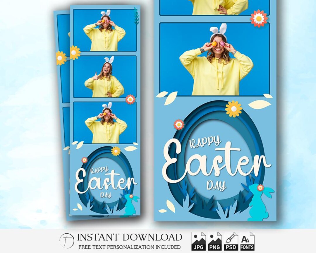 Easter Photo Booth Template 2x6 | Bunny & Eggs Photobooth Frame ...