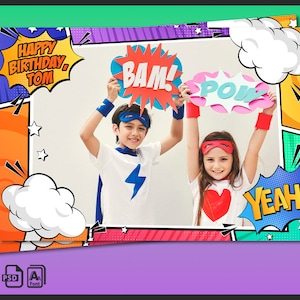 Comic Photo Booth Template 4x6 | Birthday Party Kids Superhero Theme ...