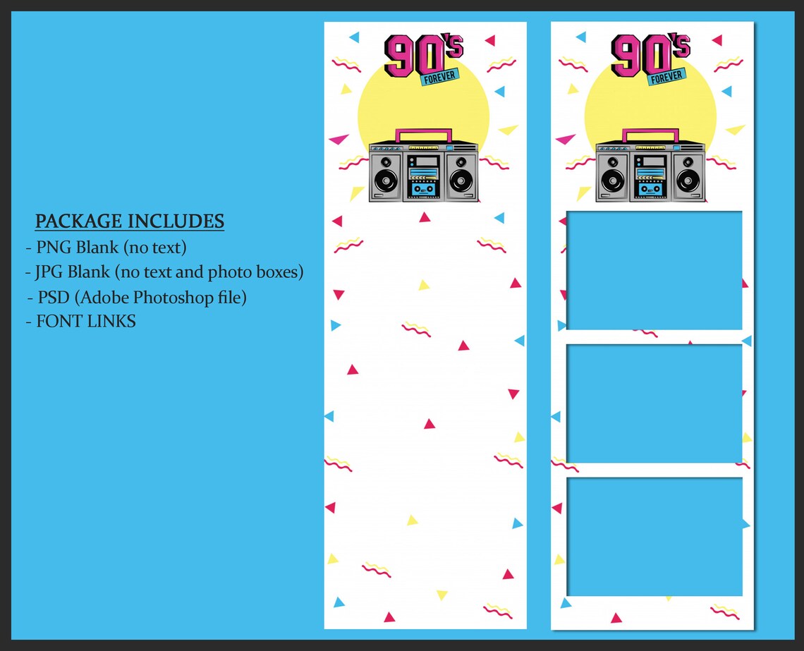 90s Booth Template, Photobooth 1990s Birthday Frame, 2x6 Background ...