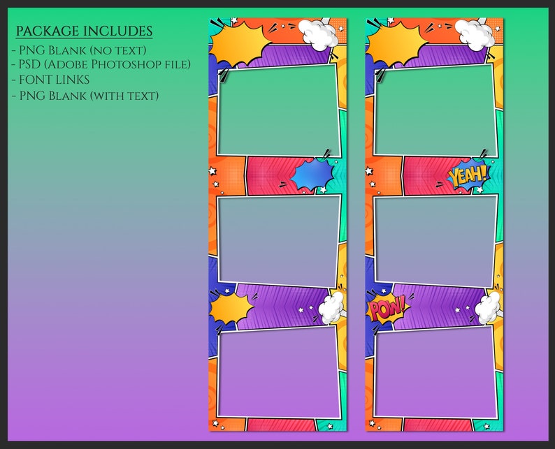 Comic Photo Booth Template 2x6 | Birthday Party Kids Superhero Theme ...
