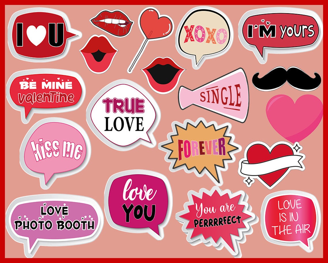 Valentine's Day Printable Props, Valentines Love Photo Booth, Valentine ...