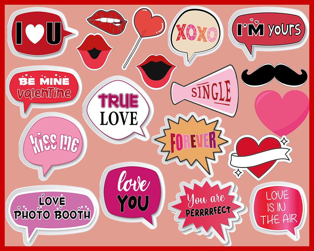 Valentine's Day Printable Props, Wedding Love Photo Booth, Valentine ...