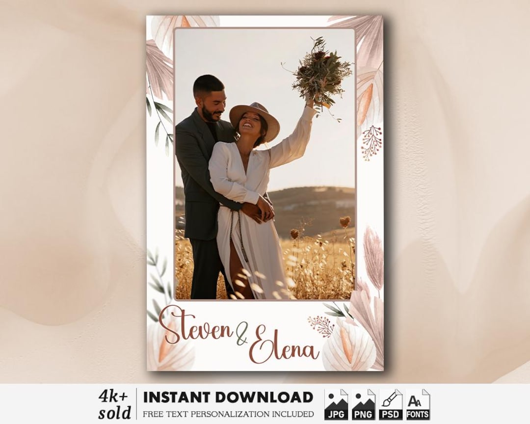 Boho Wedding Photo Booth Template | Bohemian Pampas 4x6 Photobooth ...