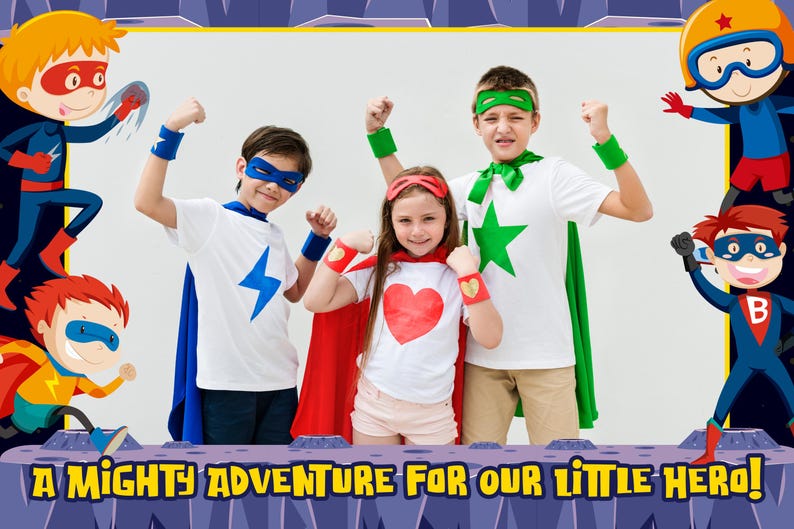 Superhero Birthday Photobooth Template 4x6 | Comic Book Party Theme for ...