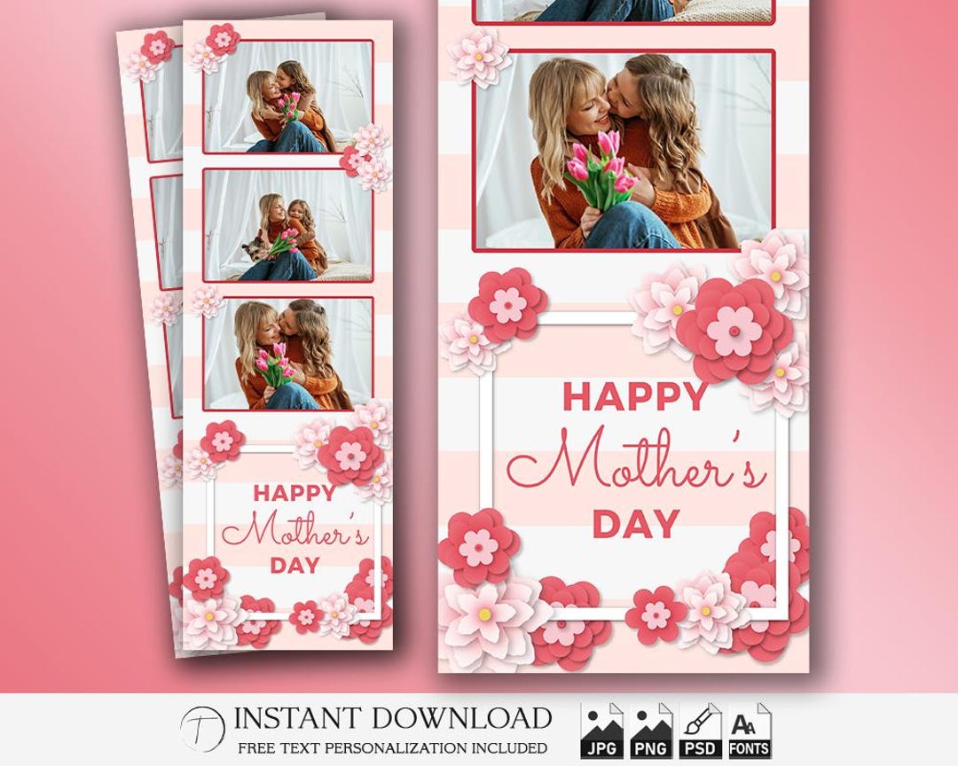 Mother’s Day Photo Booth Template 2x6 | Editable Floral Overlay PSD ...