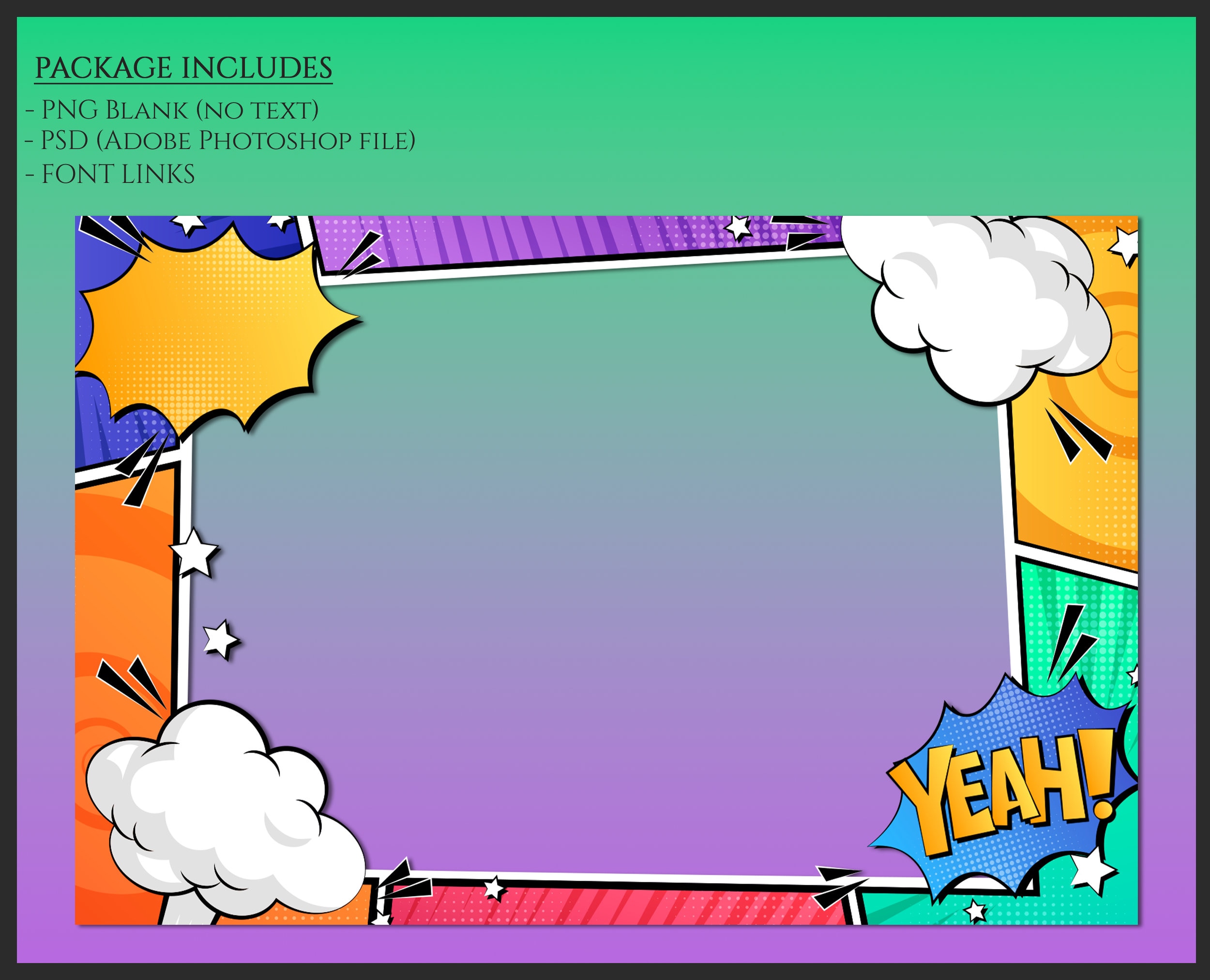 Comic Photo Booth Template 4x6 | Birthday Party Kids Superhero Theme ...