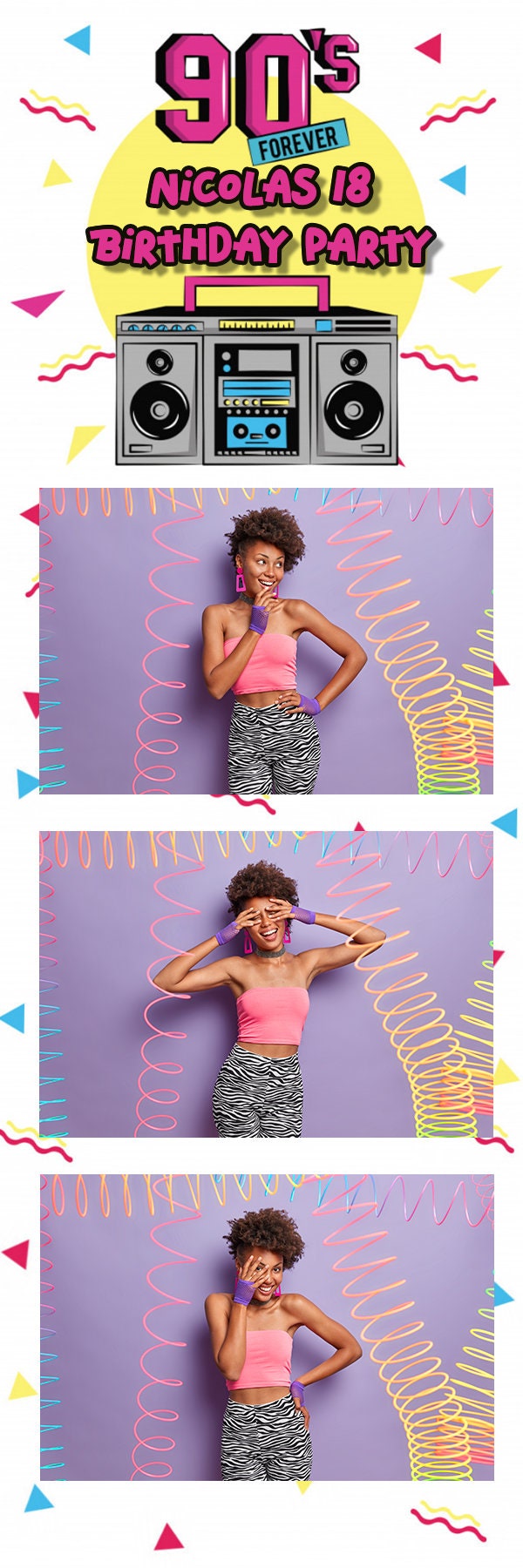 90s Booth Template, Photobooth 1990s Birthday Frame, 2x6 Background ...