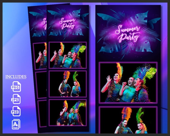 Neon Photo Booth Template Photobooth Summer Party Frame 2x6 | Etsy
