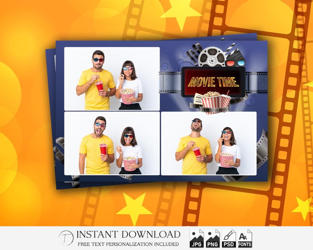 Movie Night Photo Booth Template 4x6 | Editable Film Strip Overlay ...
