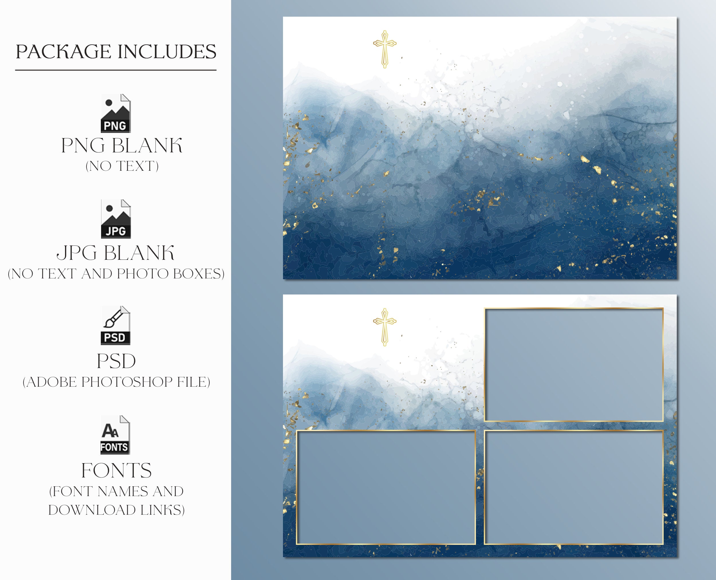 Confirmation Photobooth Template 4x6 | Elegant Blue Marble Gold Cross ...