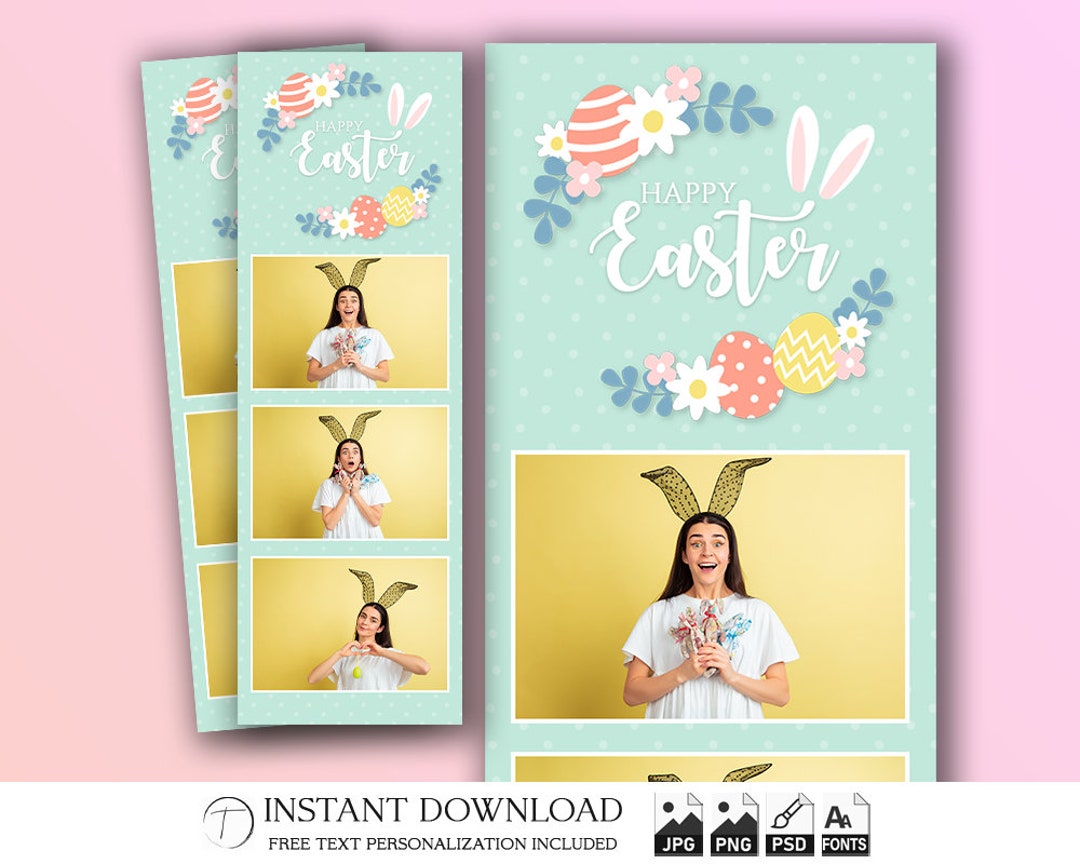 Easter Photo Booth Template 2x6 | Bunny & Eggs Photobooth Frame ...