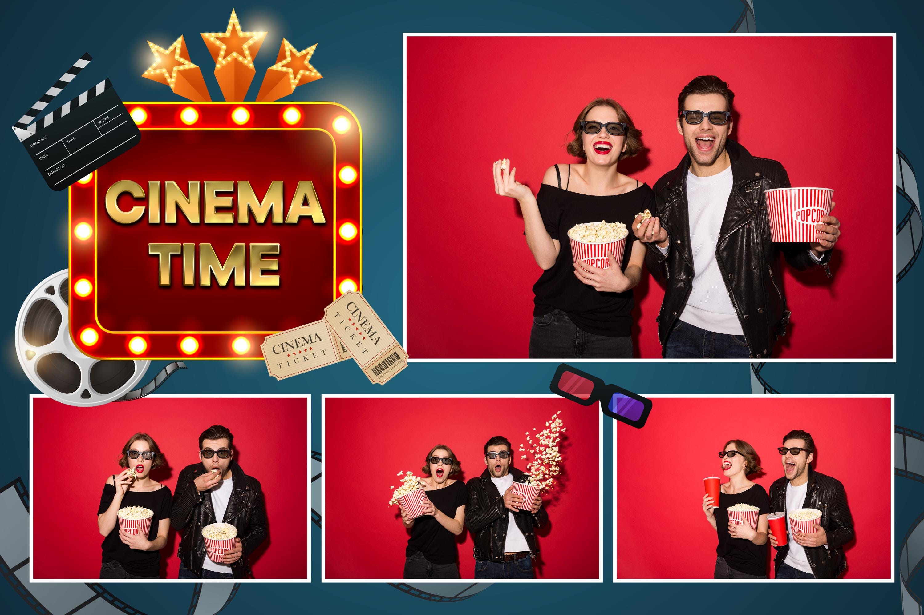 Movie Night Photo Booth Template 4x6 | Editable Film Strip Overlay PSD ...