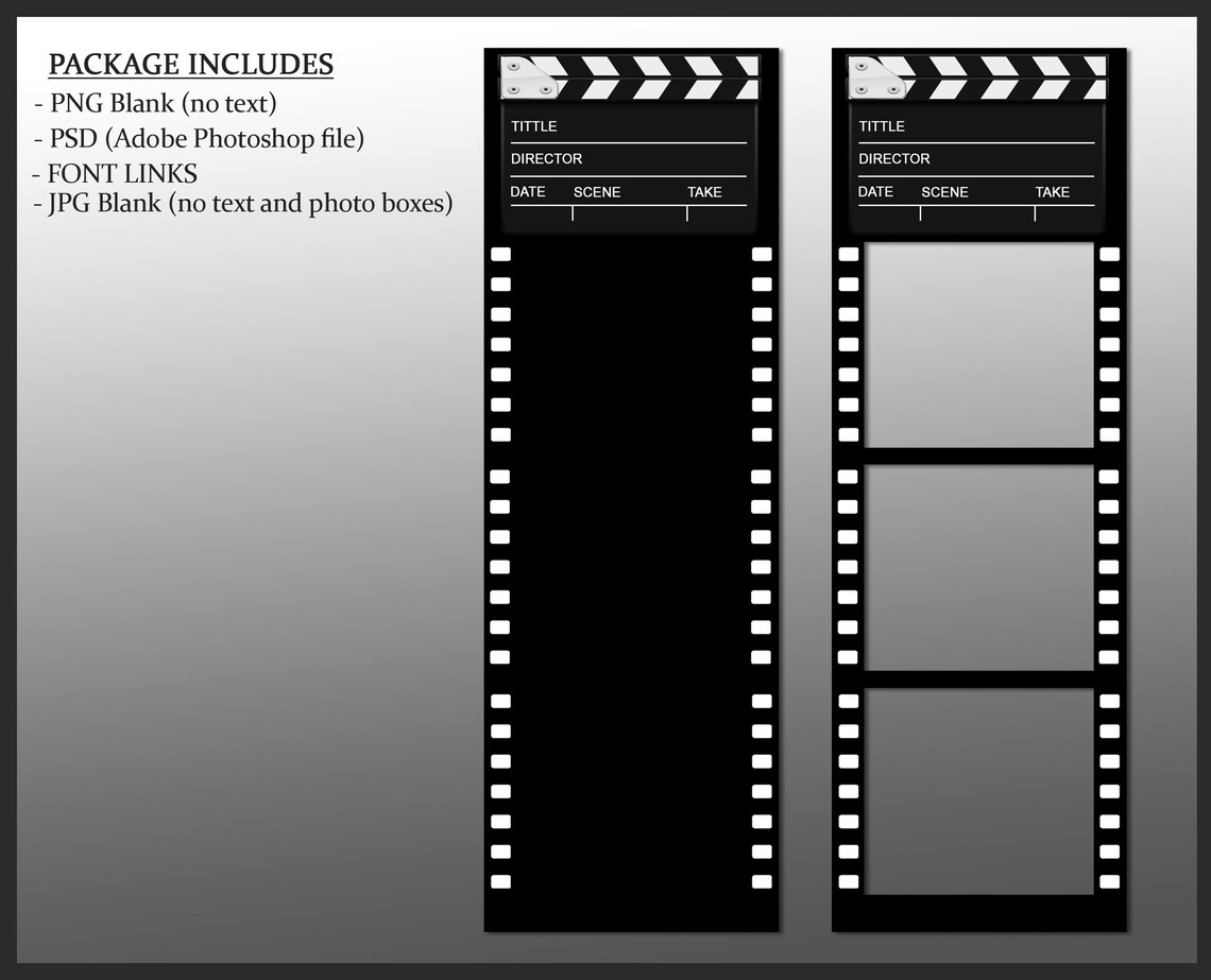 Movie Night Photo Booth Template 4x6 | Editable Film Strip Overlay PSD ...