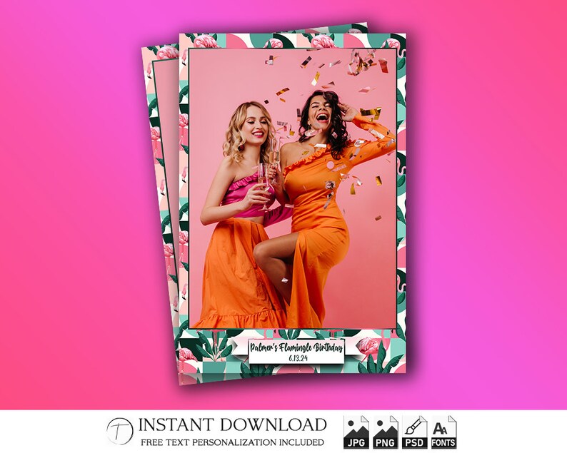 Flamingo Birthday Photo Booth Template 4x6 | Tropical Summer Party ...