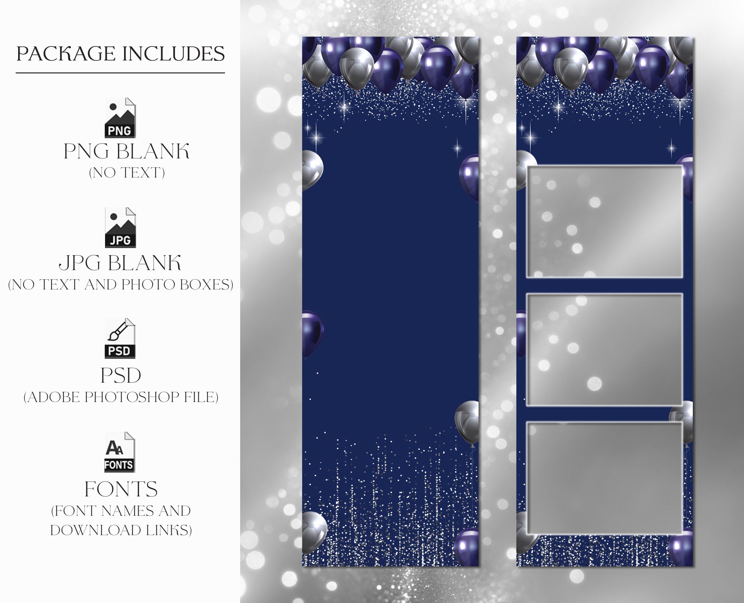Birthday Photo Booth Template | 2x6 Silver Blue Balloon Party ...