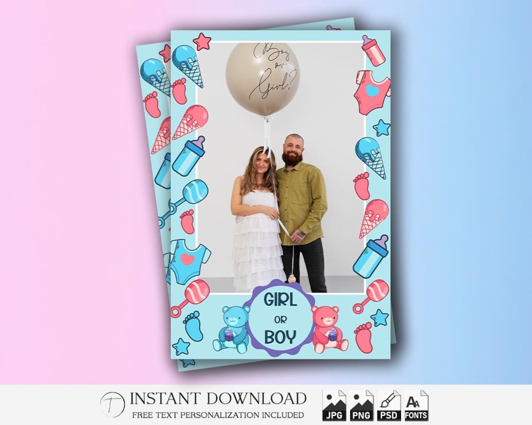 Gender Reveal Photo Booth Template 4x6 | Boy or Girl Party Strip ...