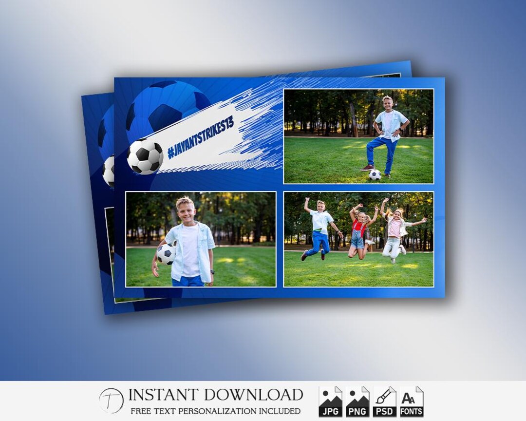 Football Birthday Photo Booth Template 4x6 | Blue Soccer Party ...