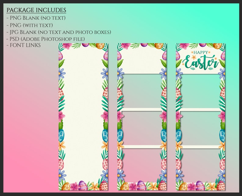 Easter Photo Booth Template 2x6 | Bunny & Eggs Photobooth Frame ...