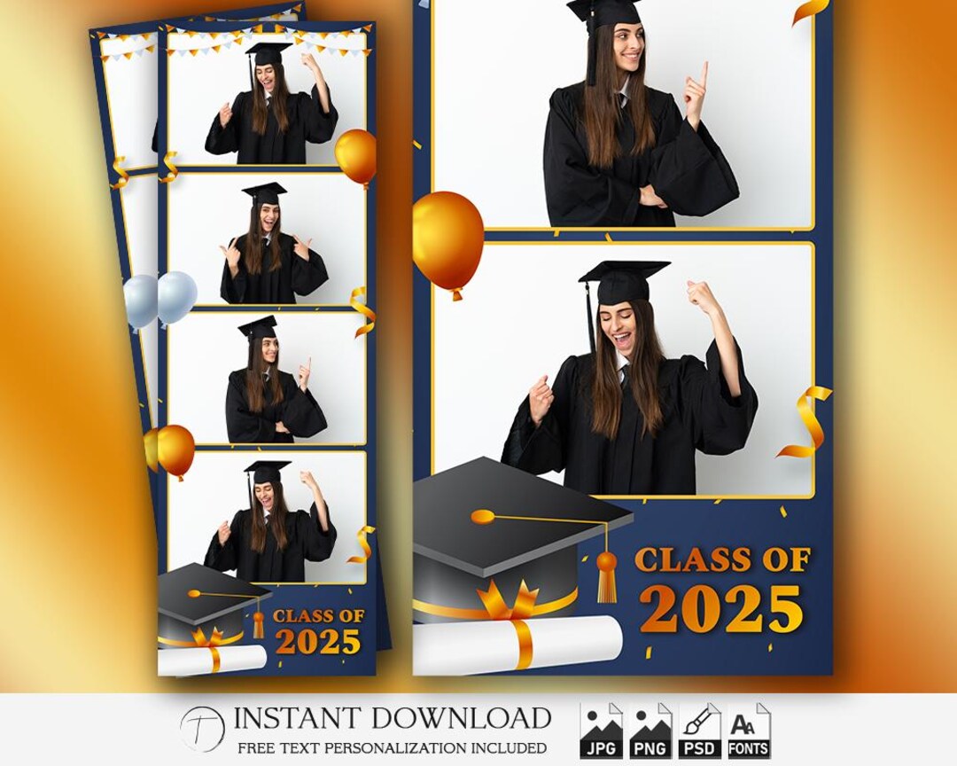 Graduation Photo Booth Template 2x6 | Editable Class of 2025 Strip PSD ...