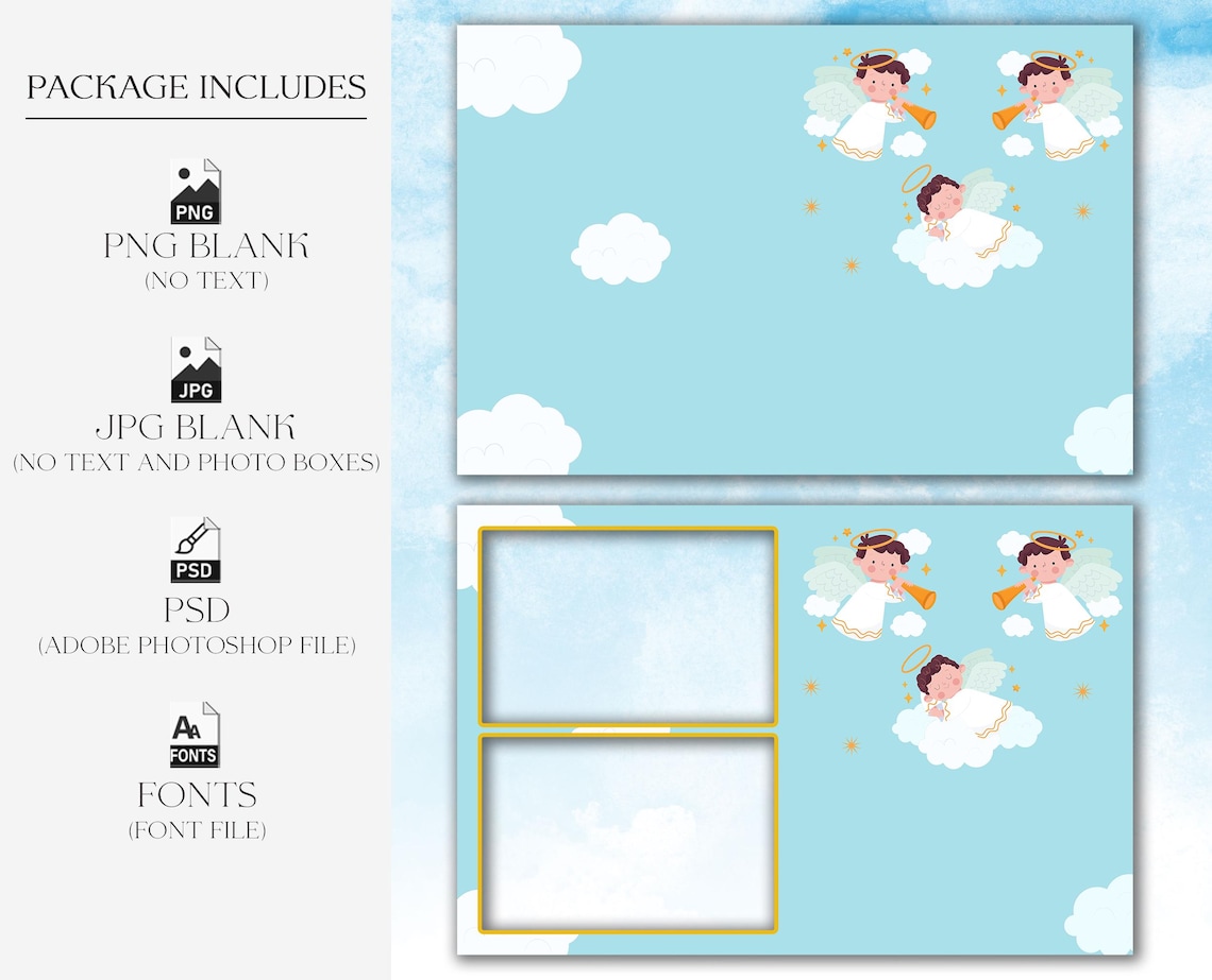 Baptism Photo Booth Template 4x6 | Blue Angel Baby Boy Photobooth Frame ...