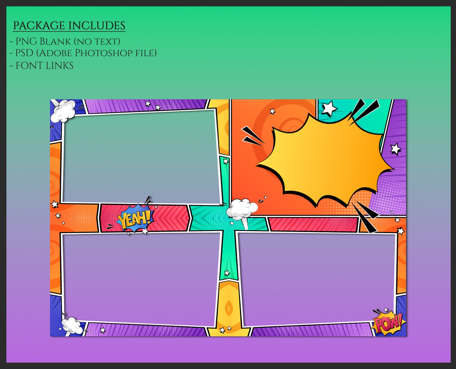 Comic Photo Booth Template 4x6 | Birthday Party Kids Superhero Theme ...
