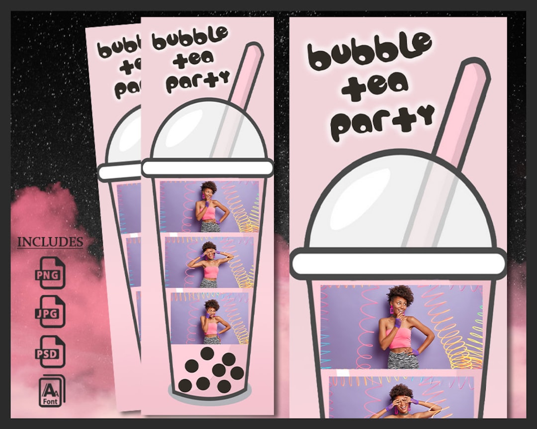 Bubble Tea Photo Booth Template 2x6 | Boba Drink Style Photobooth Strip ...