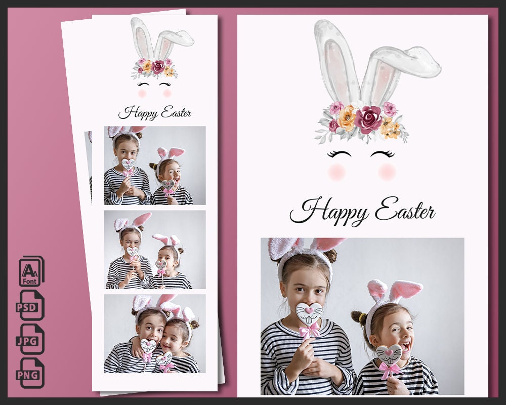 Easter Photo Booth Template, Photobooth Bunny, Eggs Frame, Love, 2x6 ...
