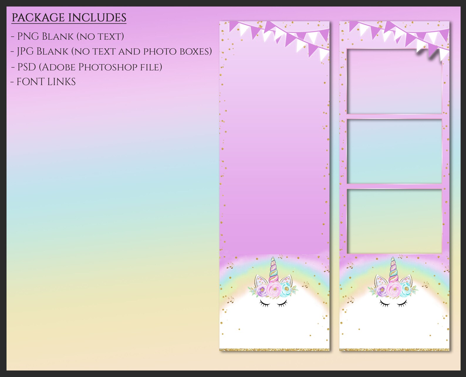 Unicorn Birthday Photo Booth Template, Photobooth Rainbow Party Frame ...