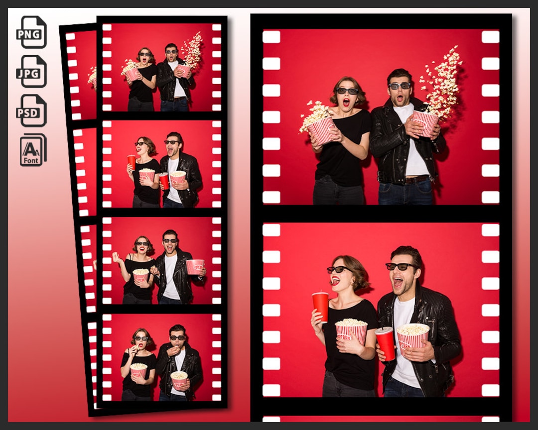 Movie Night Photo Booth Template 4x6 | Editable Film Strip Overlay PSD ...