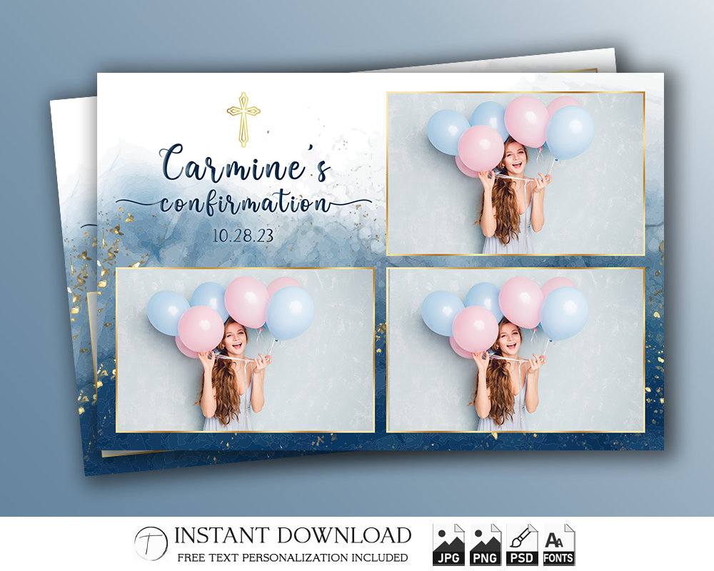 Confirmation Photobooth Template 4x6 | Elegant Blue Marble Gold Cross ...
