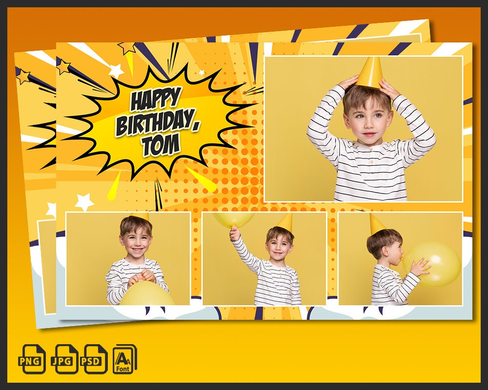 Comic Photo Booth Template 4x6 | Birthday Party Kids Superhero Theme ...