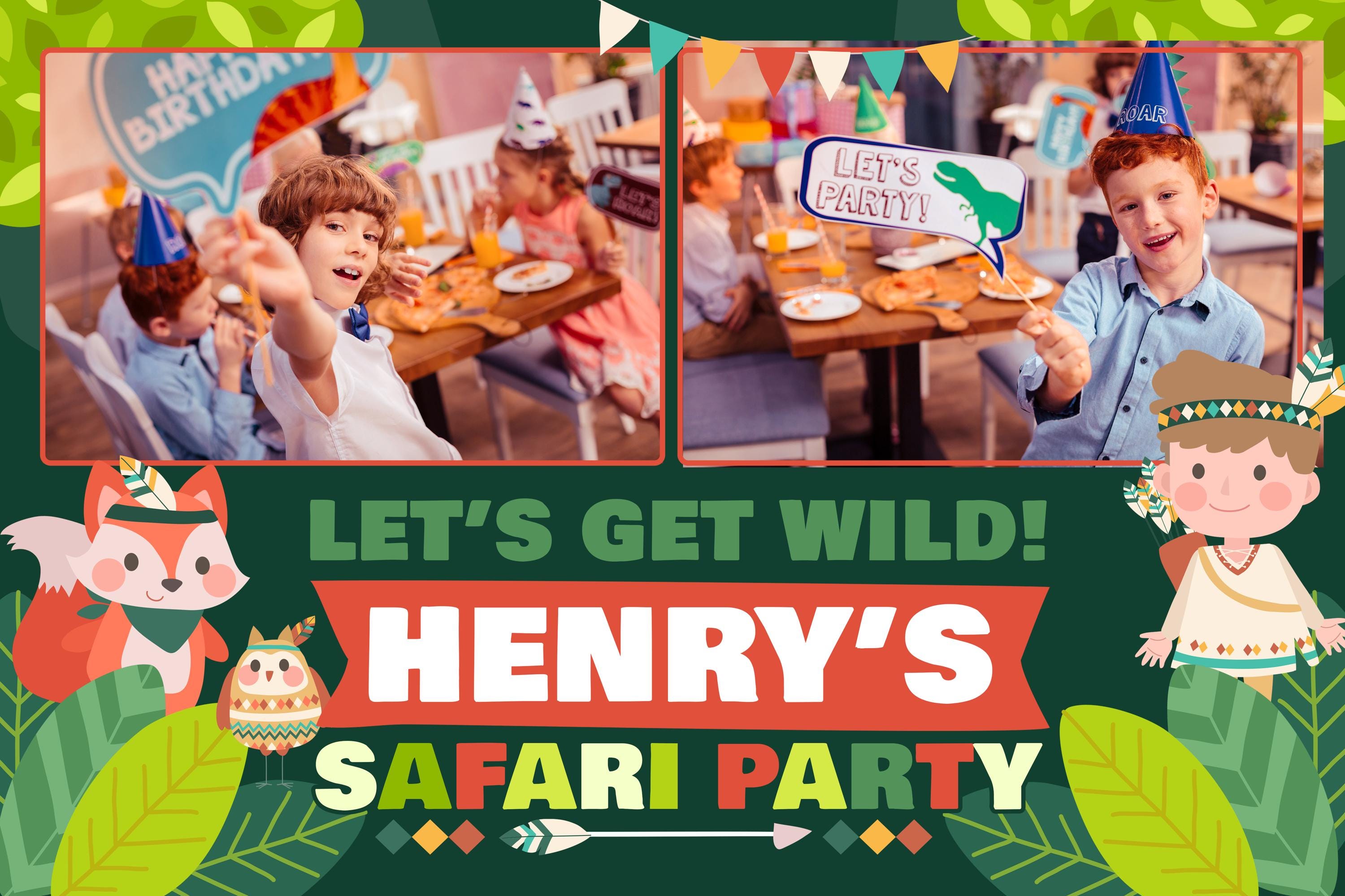 Safari Photo Booth Template 4x6 | Jungle Birthday Photobooth Overlay ...