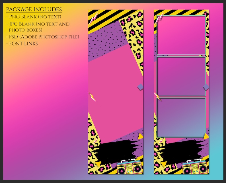 80s Photo Booth Template, Photobooth 1980s Birthday Party Frame, 2x6 ...