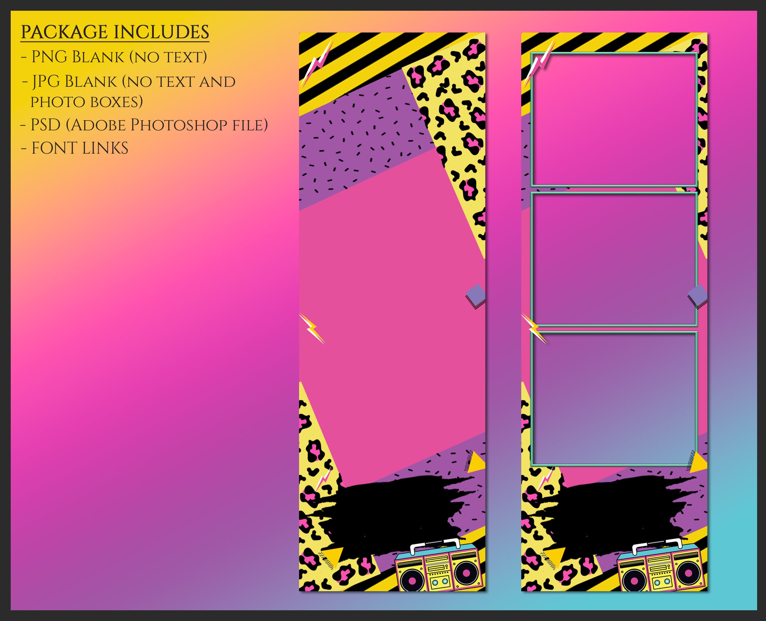 80s Photo Booth Template, Photobooth 1980s Birthday Party Frame, 2x6 ...