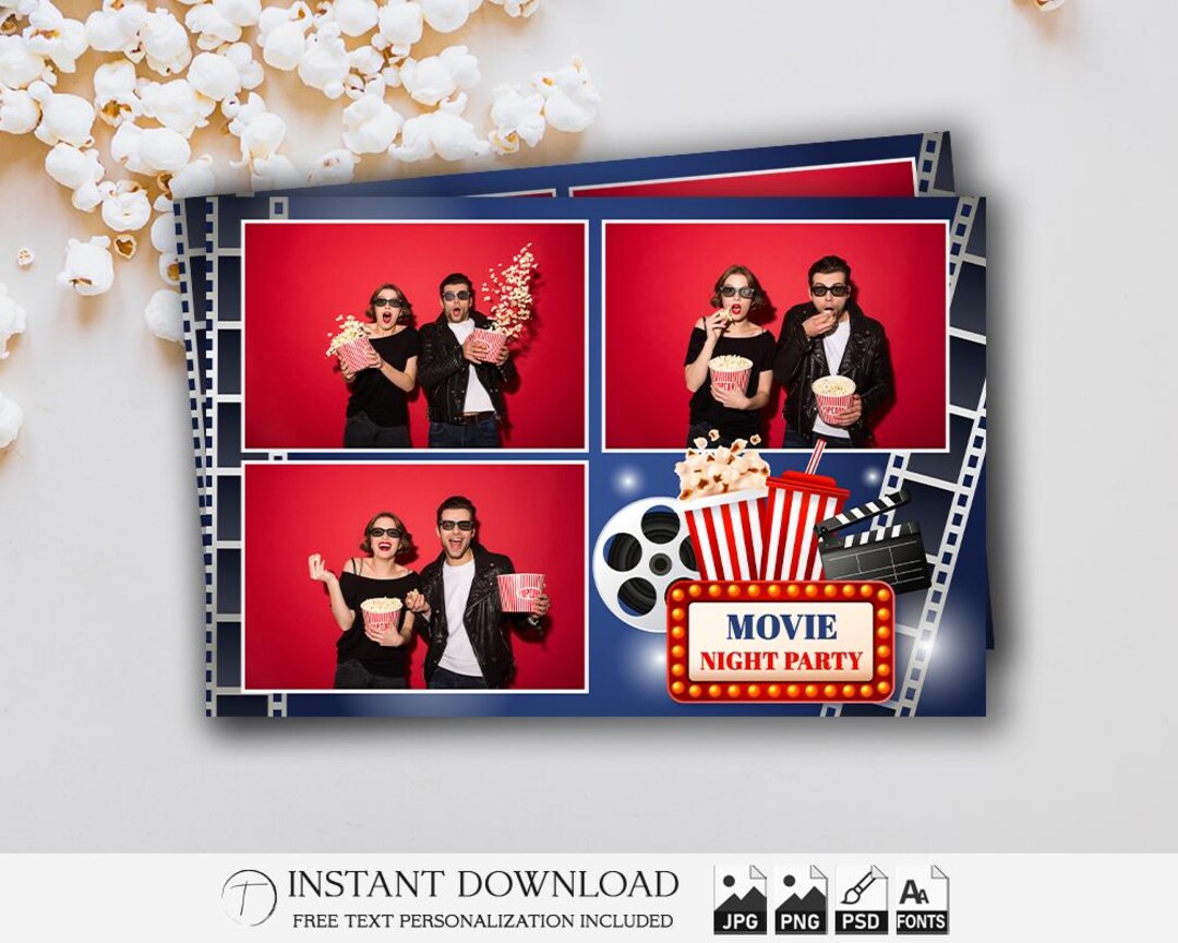 Movie Night Photo Booth Template 4x6 | Editable Film Strip Overlay PSD ...