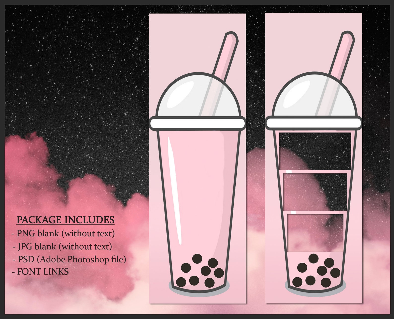 Bubble Tea Photo Booth Template 2x6 | Boba Drink Style Photobooth Strip ...