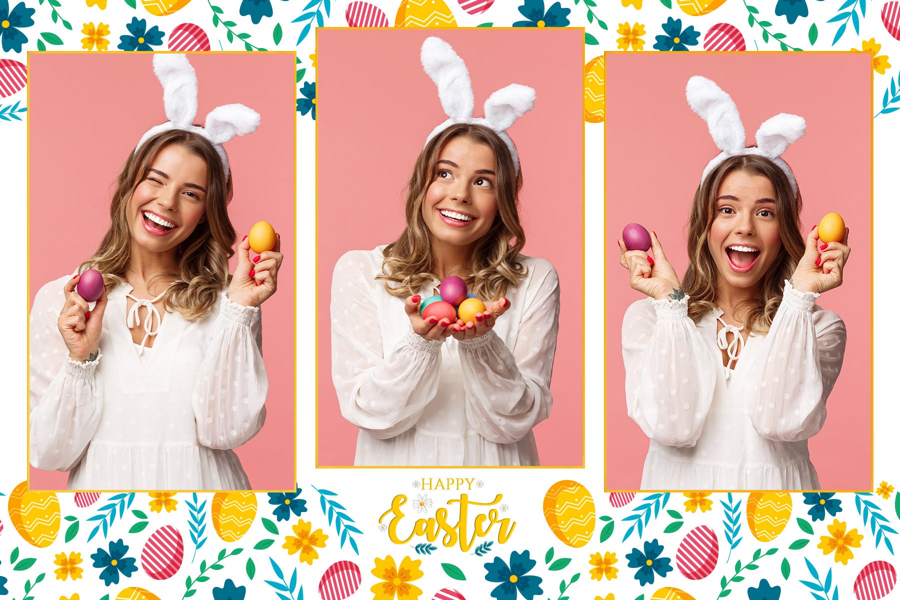 Easter Photo Booth Template, Photobooth Bunny Flowers, Eggs Frame, 4x6 ...