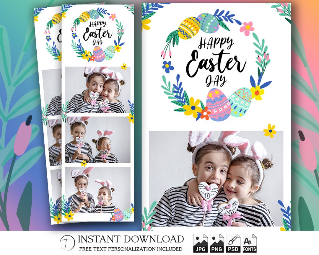 Easter Photo Booth Template 2x6 | Bunny & Eggs Photobooth Frame ...