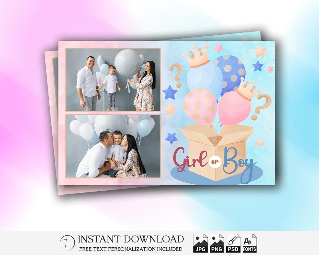 Gender Reveal Photo Booth Template 4x6 | Boy or Girl Party Strip ...