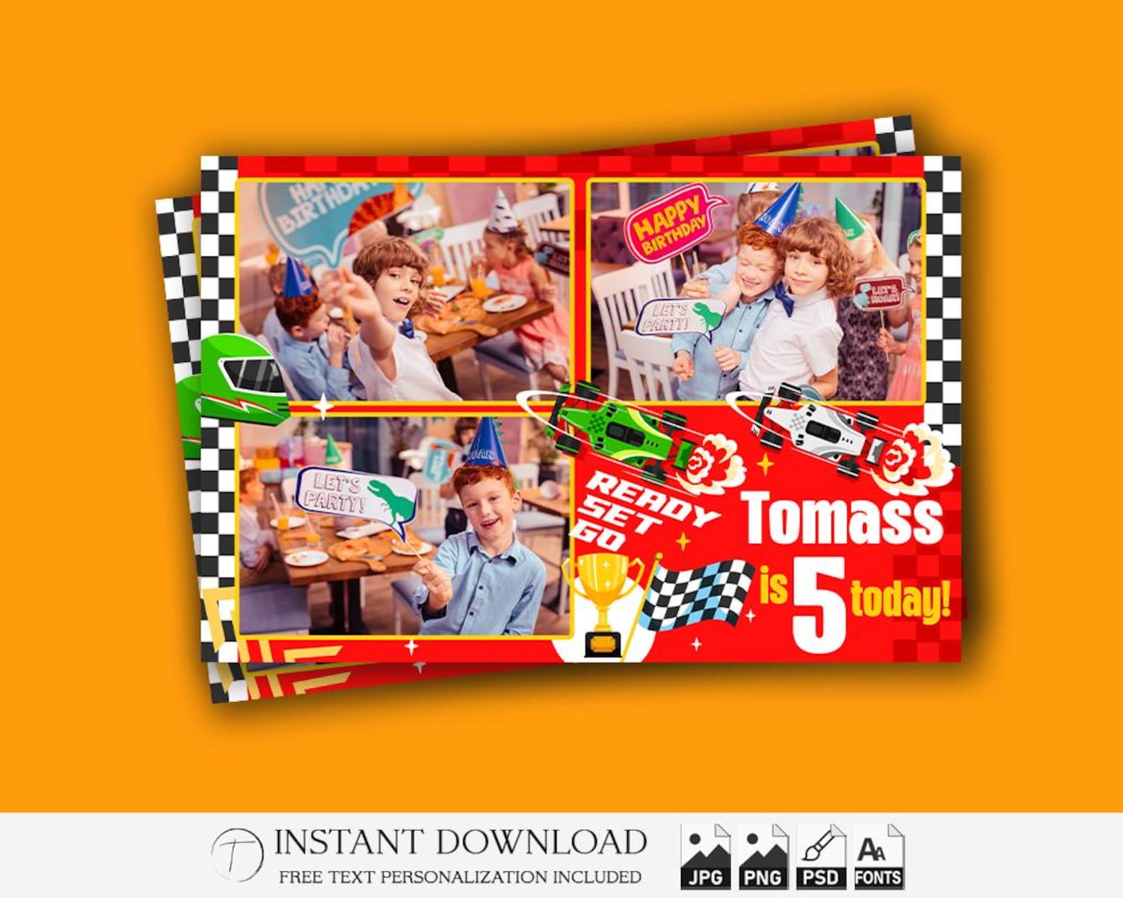 Race Car Photo Booth Template 4x6 | Editable Racing Party Overlay for ...