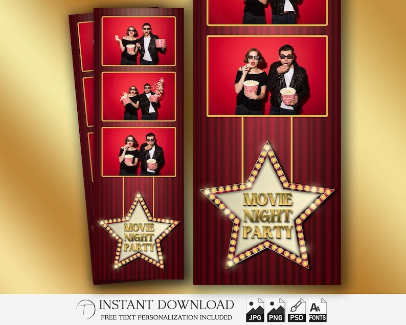 Movie Night Photo Booth Template 2x6 | Editable Film Strip Overlay PSD ...
