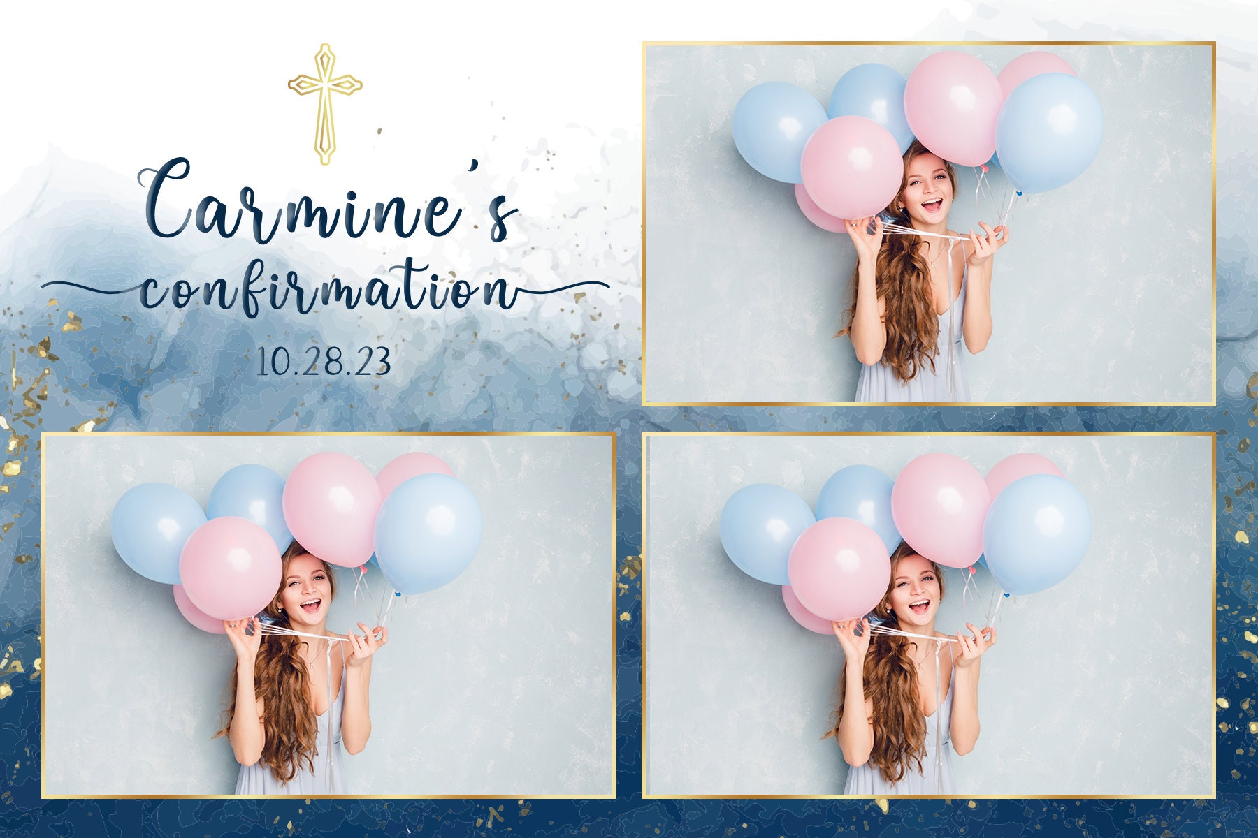 Confirmation Photobooth Template 4x6 | Elegant Blue Marble Gold Cross ...