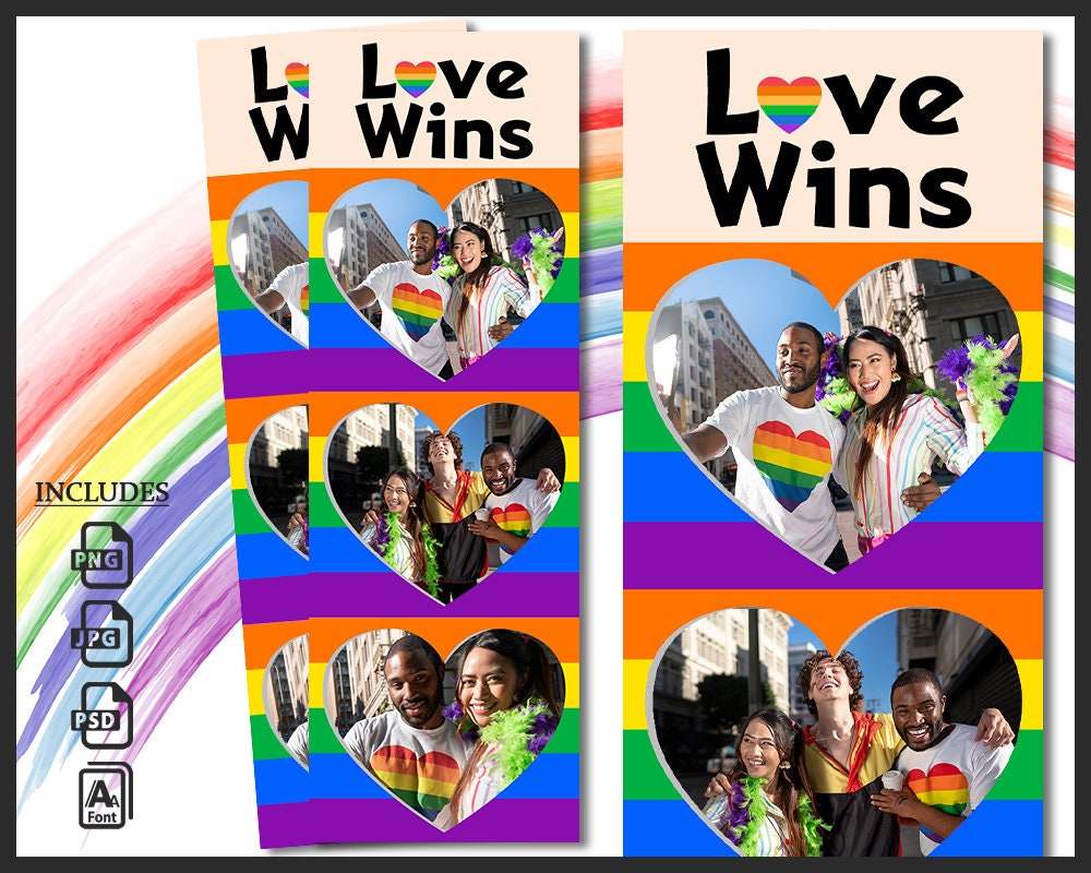 Pride Photo Booth Template 2x6 | Rainbow Love Wins Photobooth Frame ...