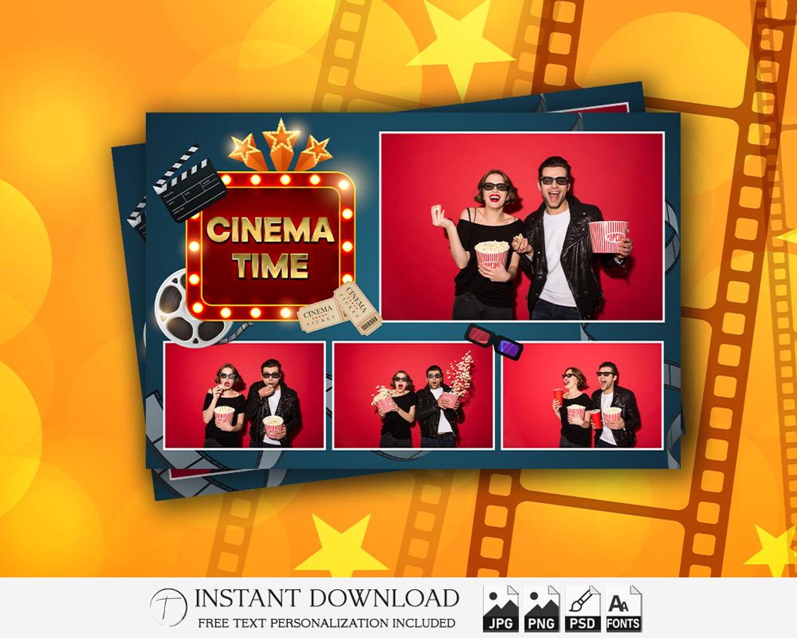 Movie Night Photo Booth Template 4x6 | Editable Film Strip Overlay PSD ...