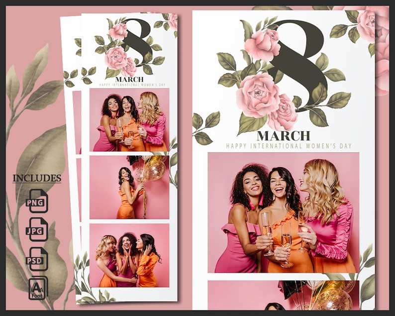Women's Day Photo Booth Template, Photobooth 8th March Frame, Love, 2x6 ...