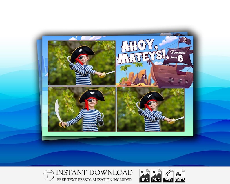 Pirate Photo Booth Template 4x6 | Treasure Island Photobooth Design for ...