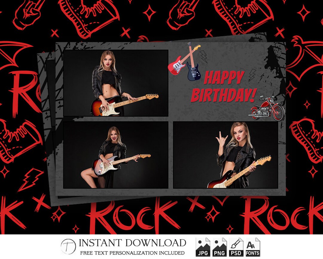 Rock N Roll Photo Booth Template, Birthday Theme Party, 4x6 Background ...