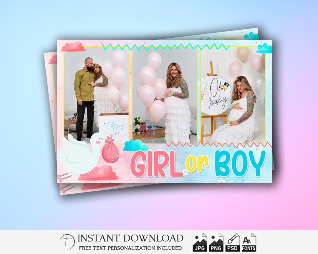 Gender Reveal Photo Booth Template 4x6 | Boy or Girl Party Strip ...