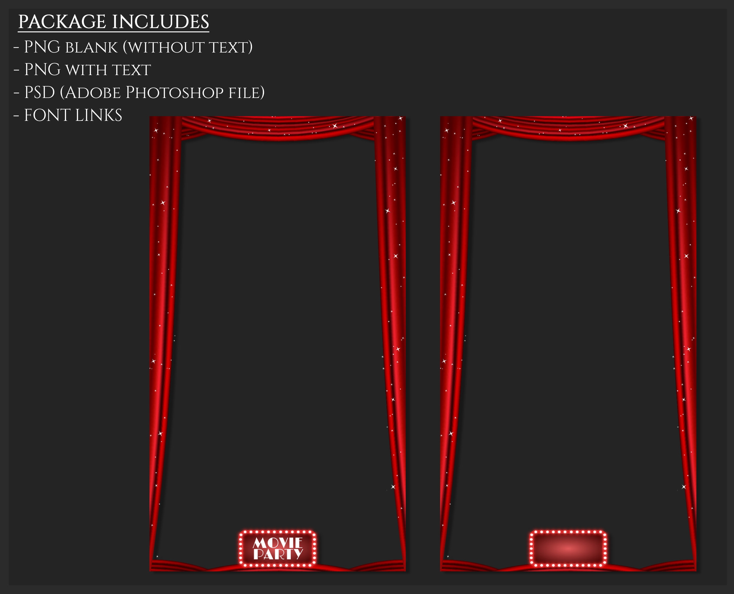 Movie 360 Photo Booth Overlay, Birthday Cinema Party Frame, 720x1280px ...